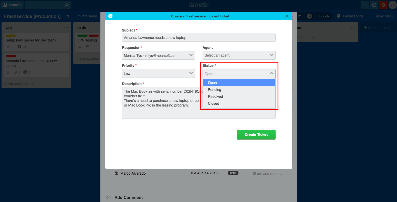 A Freshservice and Trello power-up to insert and create support tickets ...