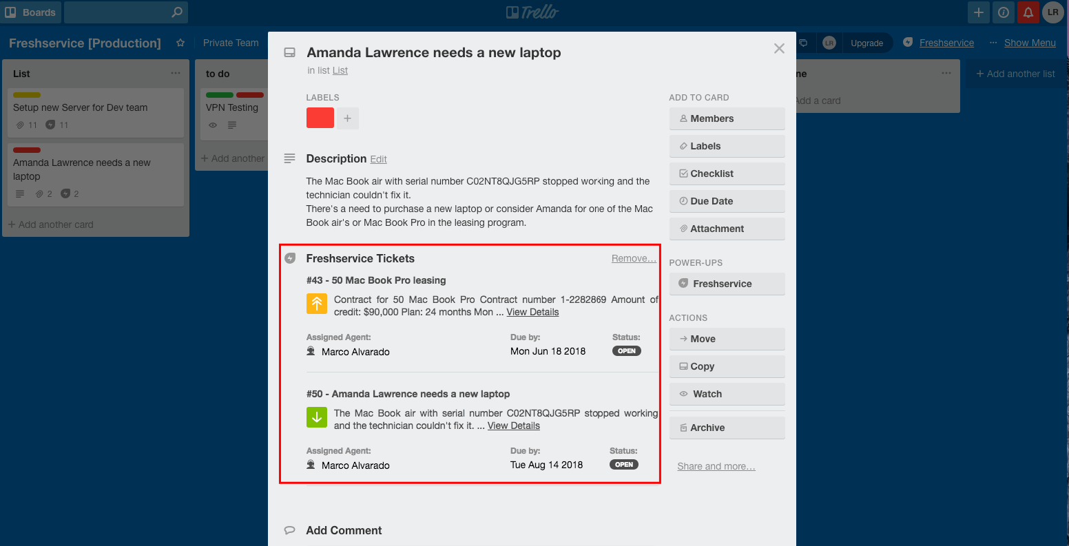 A Freshservice and Trello power-up to insert and create support tickets into Trello cards